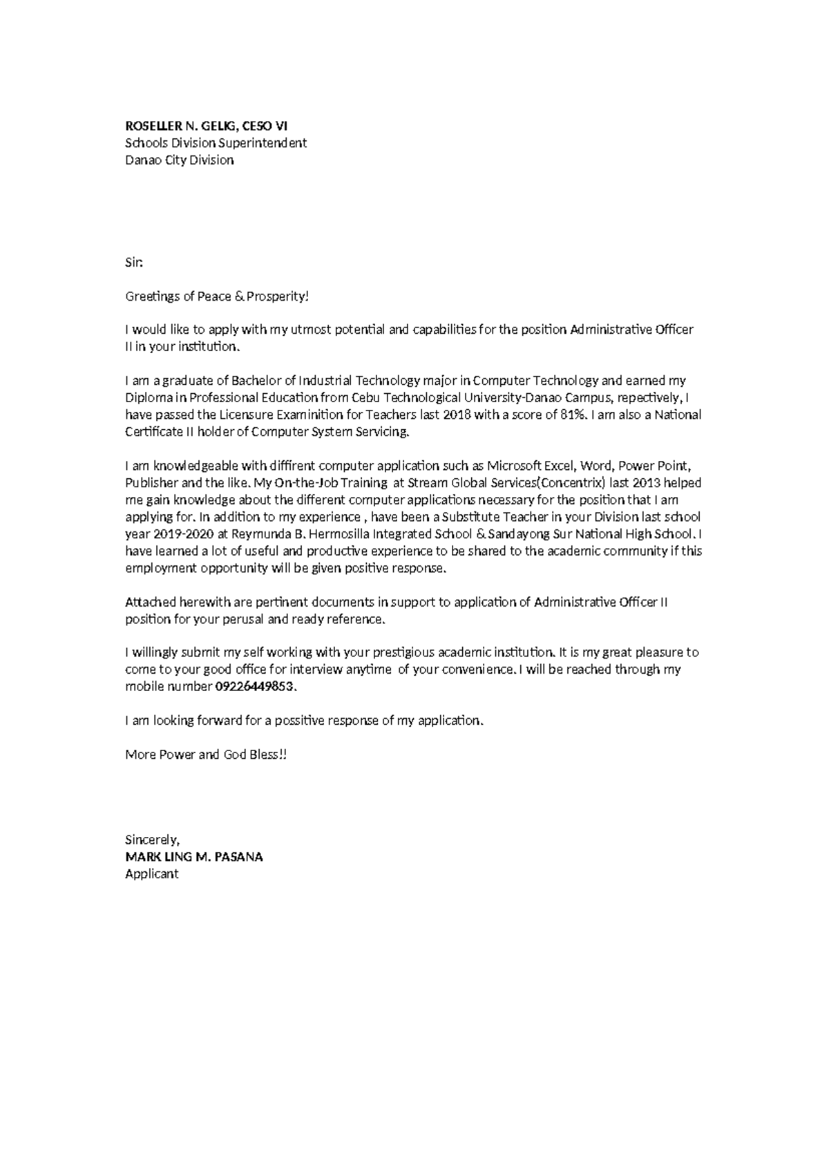 Applicationltr - creative writing - ROSELLER N. GELIG, CESO VI Schools ...