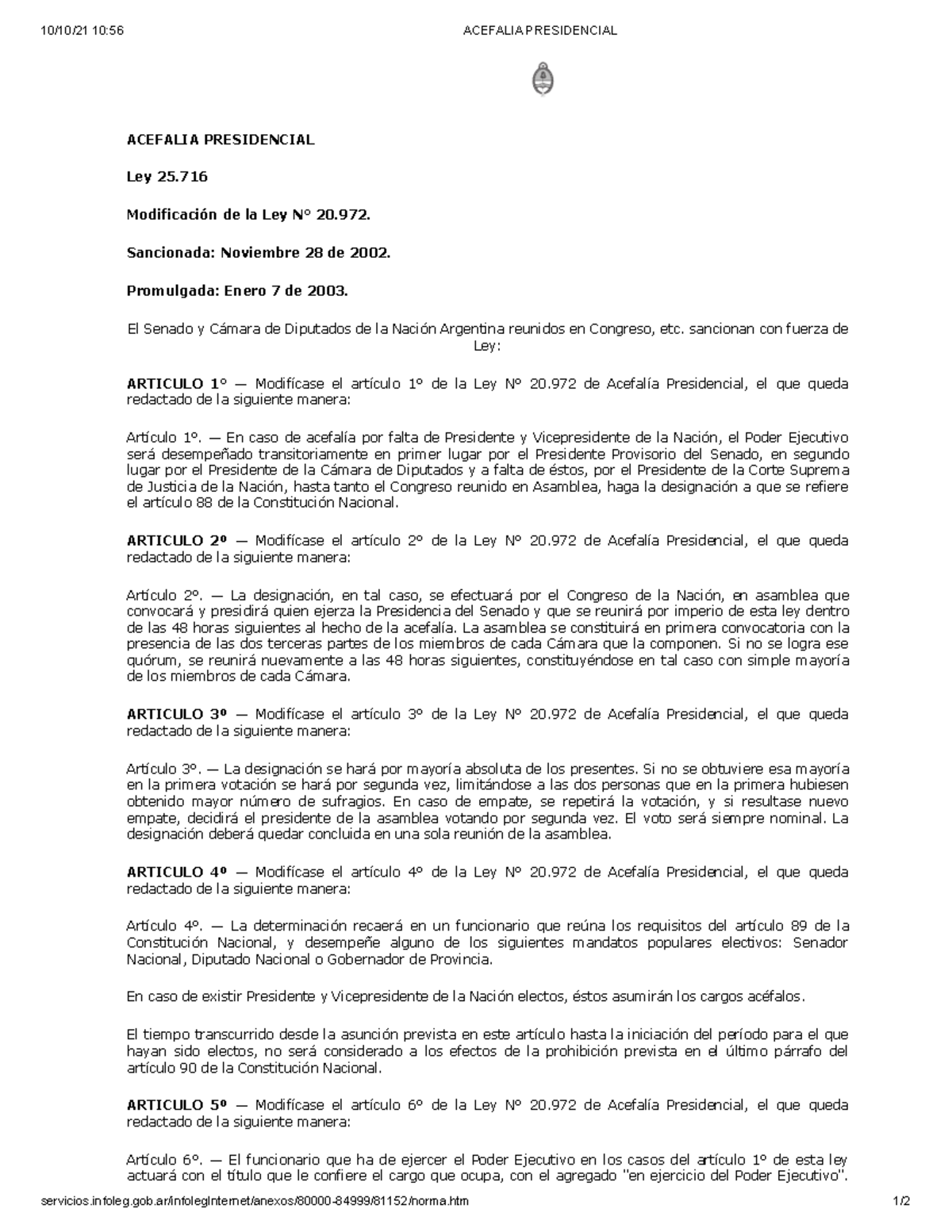 Acefalia Presidencial - 10/10/21 10:56 ACEFALIA PRESIDENCIAL - Studocu