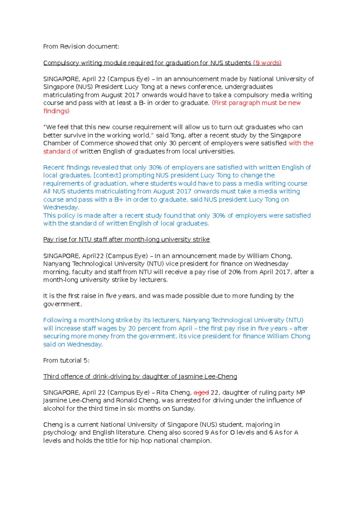 Revising - NOTES - From Revision document: Compulsory writing module ...