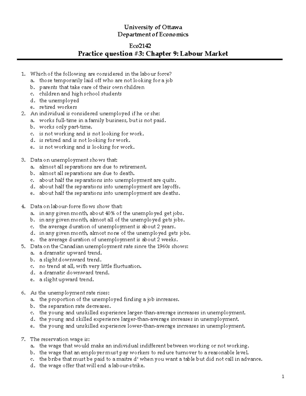 Practice questions #3 - University of Ottawa Department of Economics ...