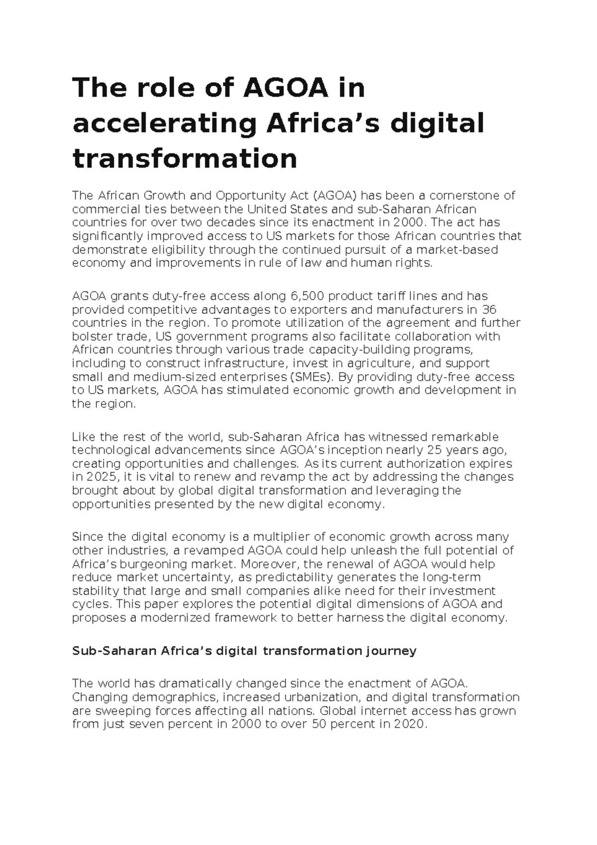 AGOA - The act has significantly improved access to US markets for ...