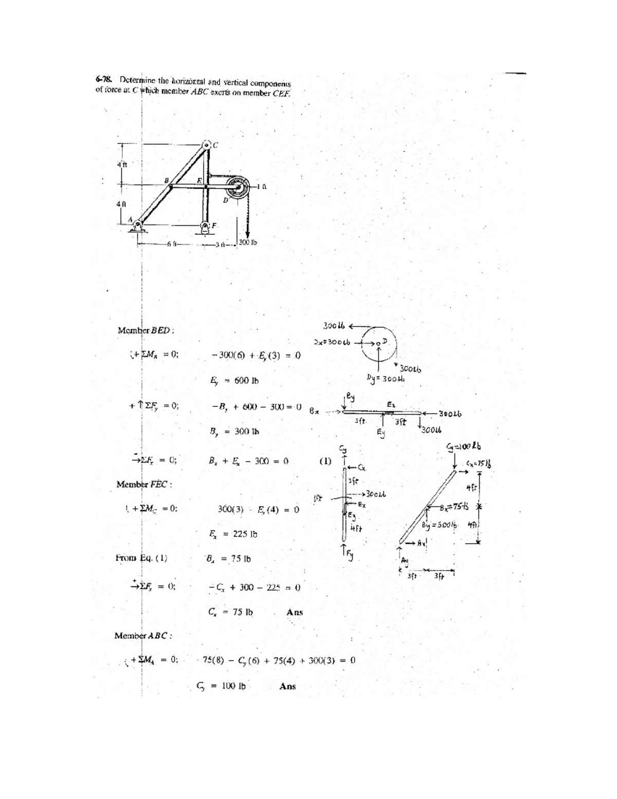 Statics frames - GOODS - Determine the horizontal and vertical components of force at C which ...