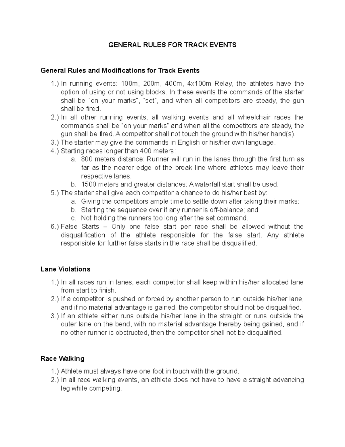 General Rules FOR Track Events - GENERAL RULES FOR TRACK EVENTS General ...