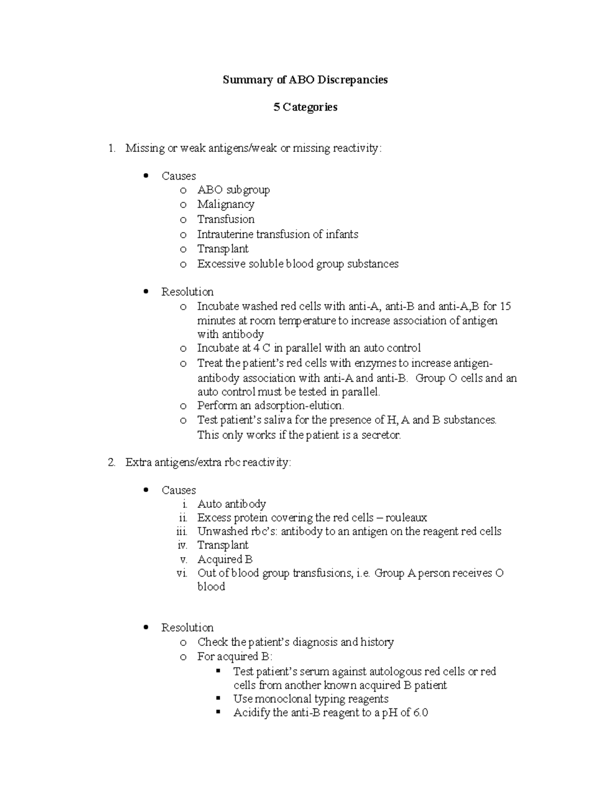 Summary of ABO Discrepancies - Missing or weak or missing reactivity ...