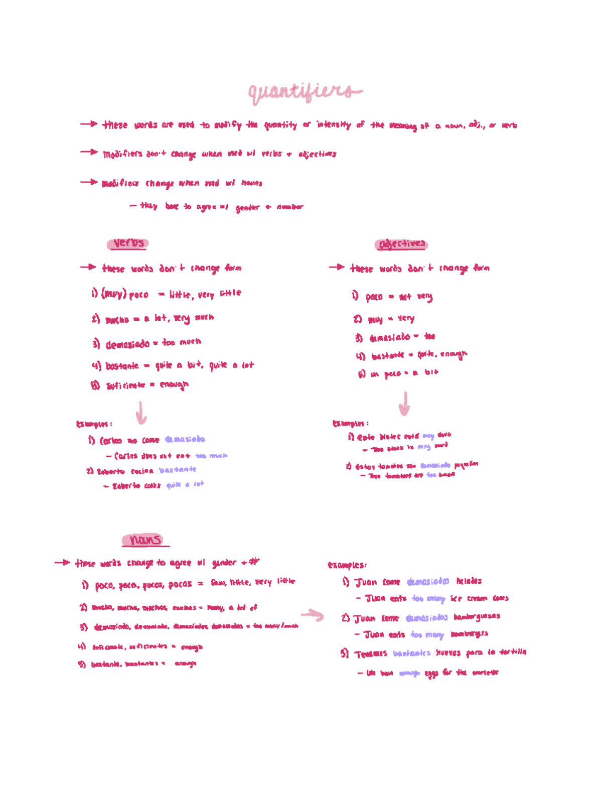 Notes (quantifiers) - SPAN 1002 - Studocu