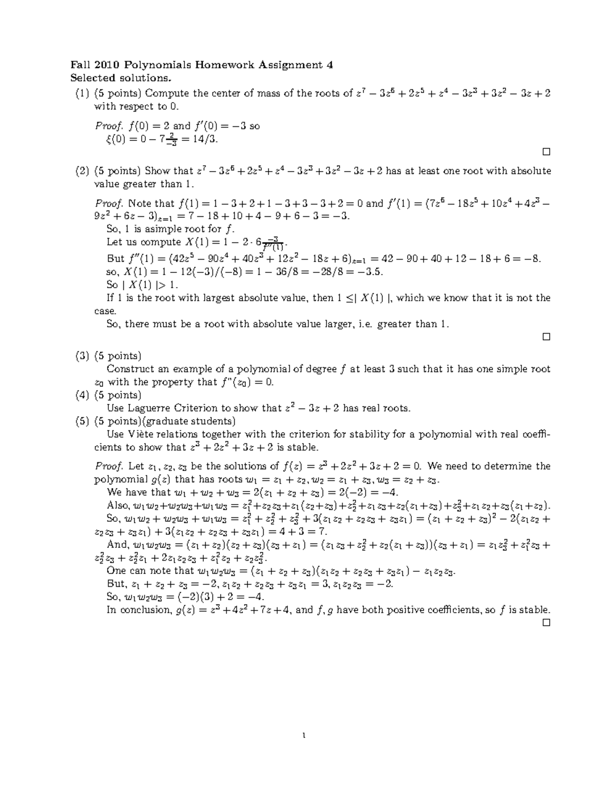 Homework Assignment 4 solutions - Fall 2010 Polynomials Homework ...