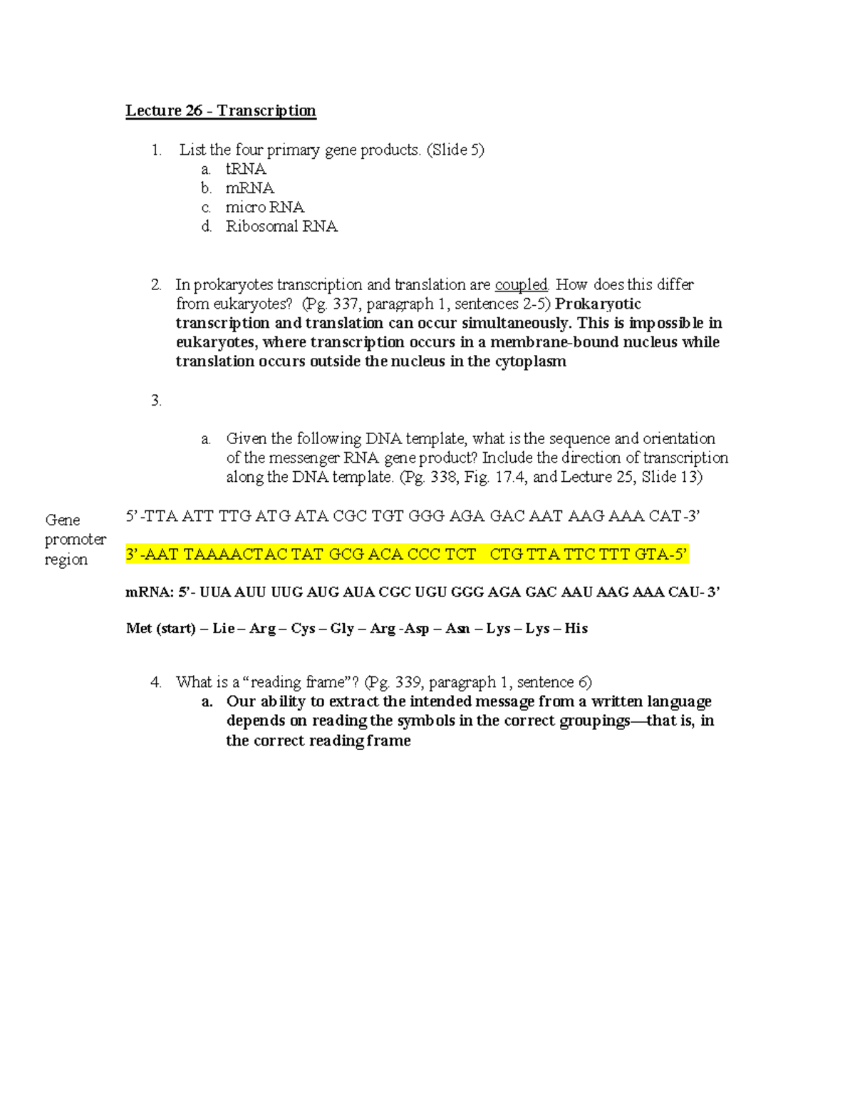 2112 Lectures 26-27 Study Guide - Lecture 26 - Transcription List the ...