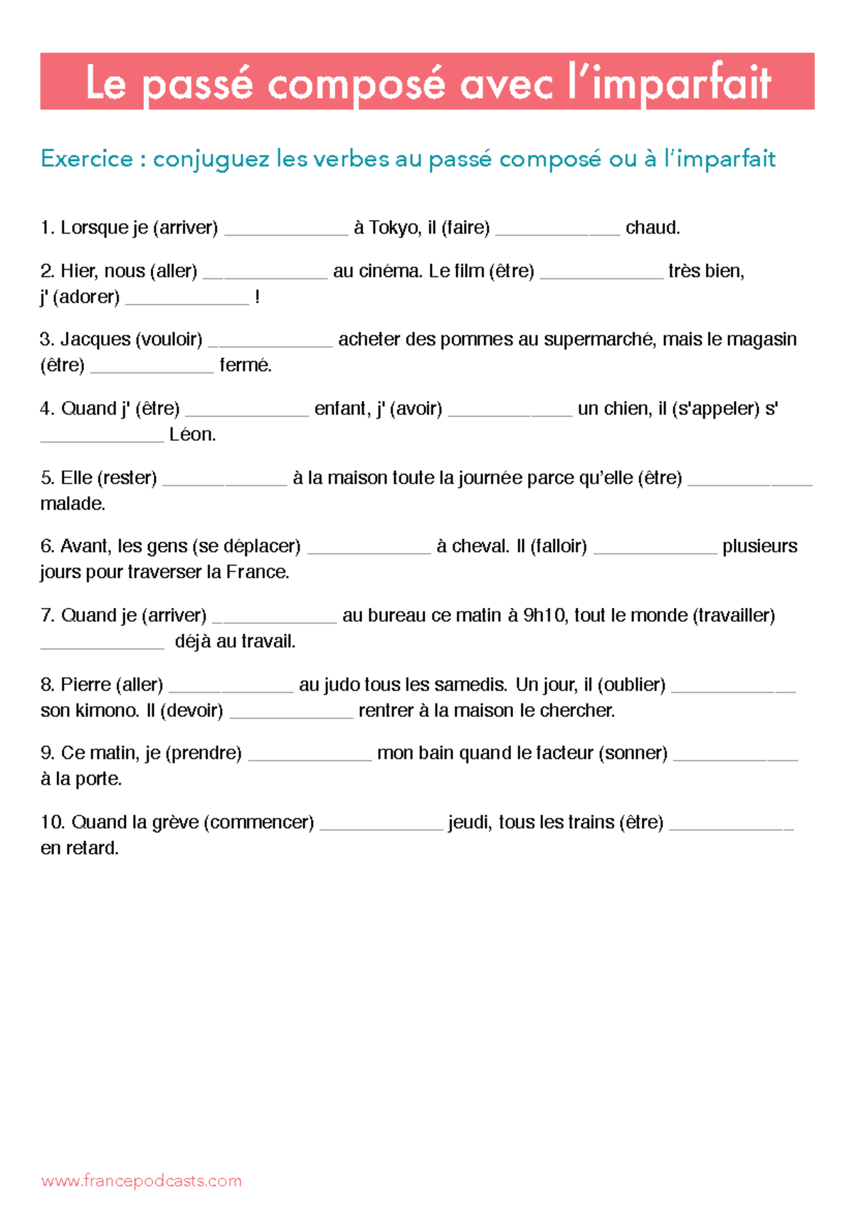 Passé composé et Imparfait - Exercice : conjuguez les verbes au passé ...
