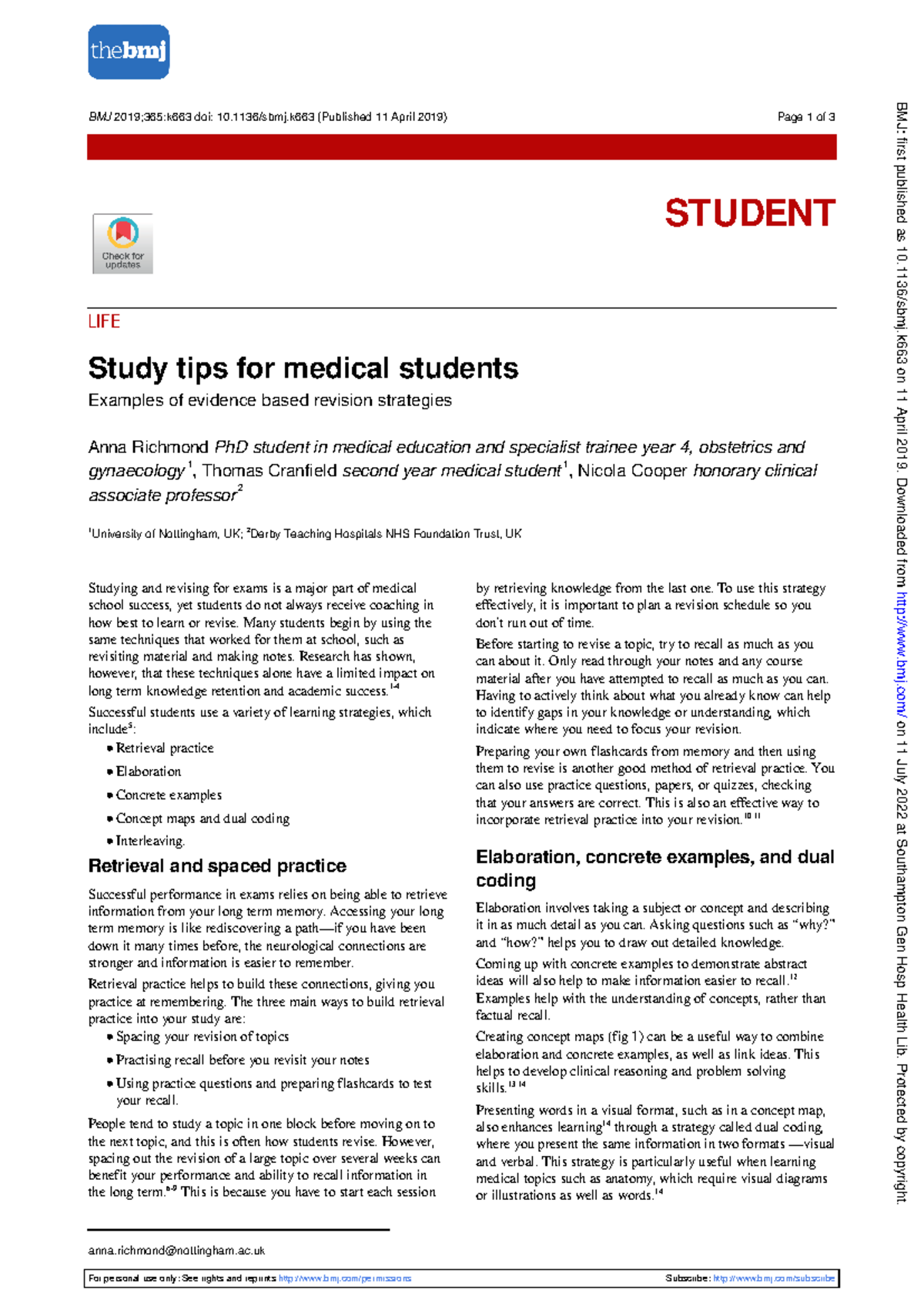 Study tips for medical students - the BMJ - LIFE Study tips for medical students Examples of ...