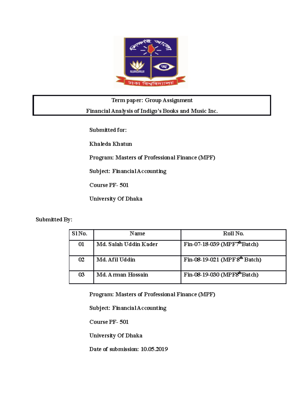 Indigo Report - Term paper: Group Assignment Financial Analysis of ...