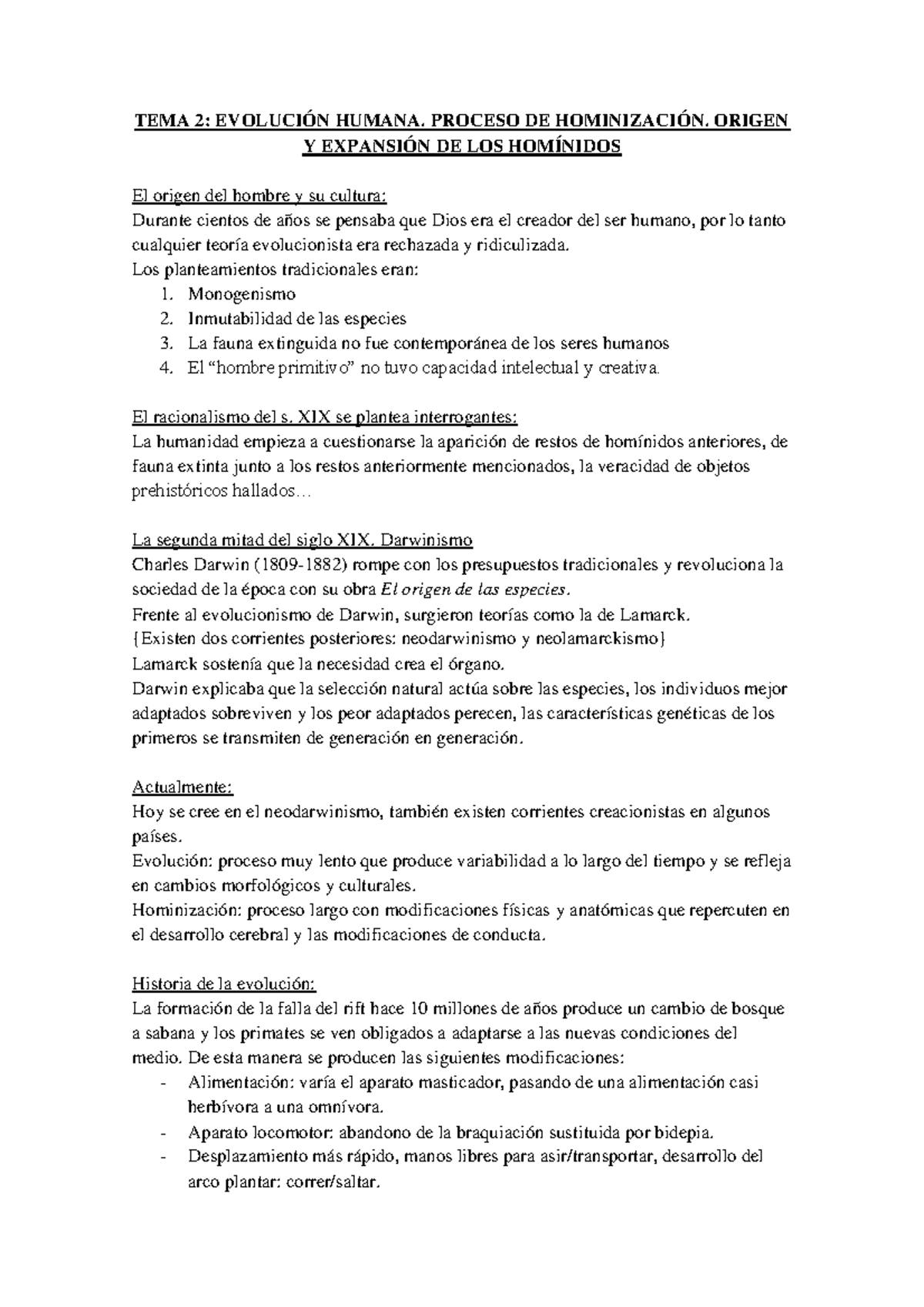 Temas prehistoria - Warning: TT: undefined function: 32 TEMA 2: EVOLUCIÓN HUMANA. PROCESO DE ...