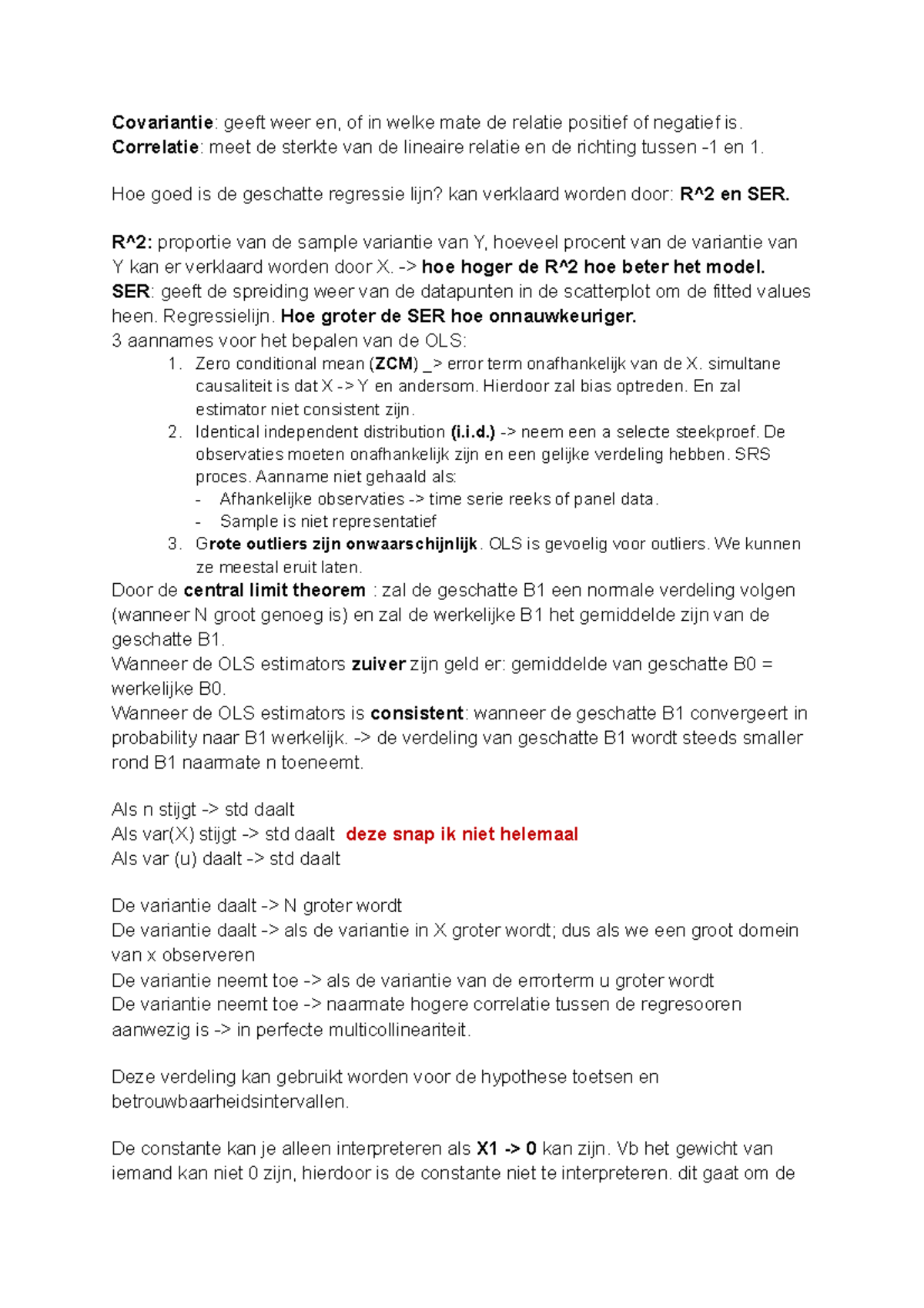 Inleiding econemetrie samenvatting - Covariantie: geeft weer en, of in ...