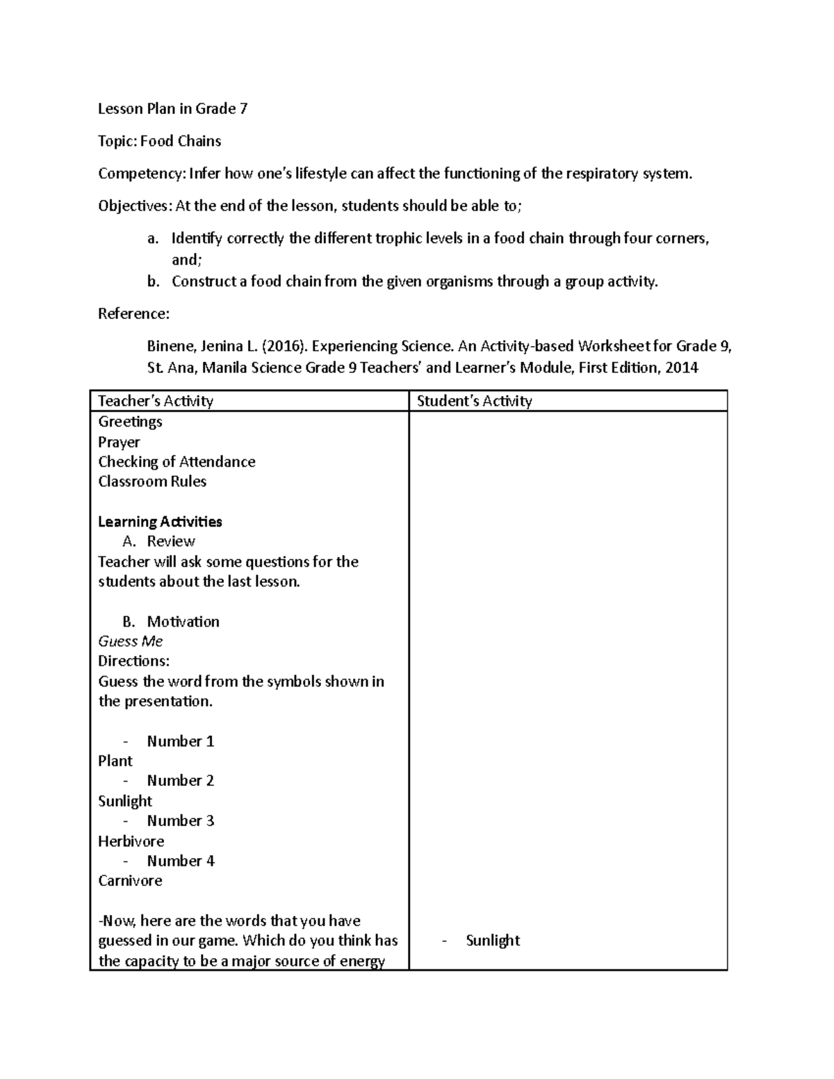Lesson Plan in Grade 7 - Objectives: At the end of the lesson, students ...