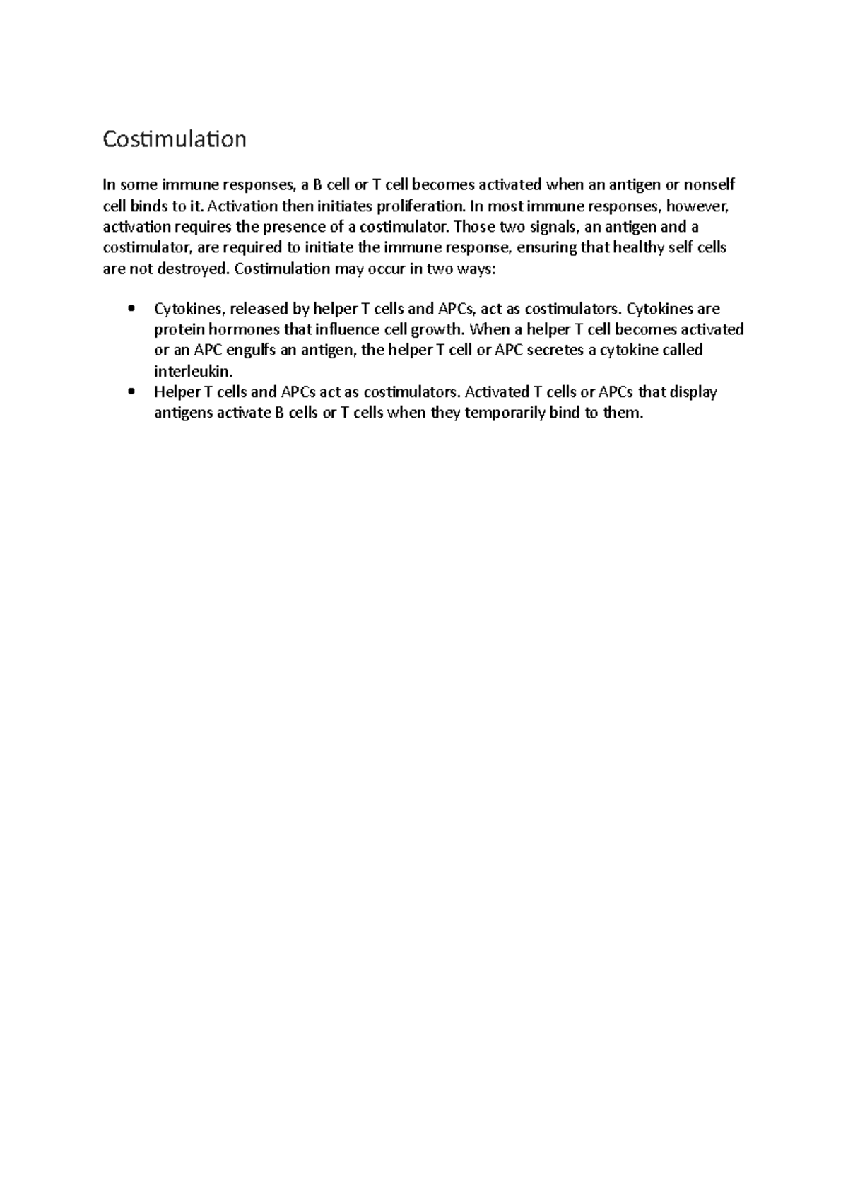 Constimulation - lecture notes - Costimulation In some immune responses ...