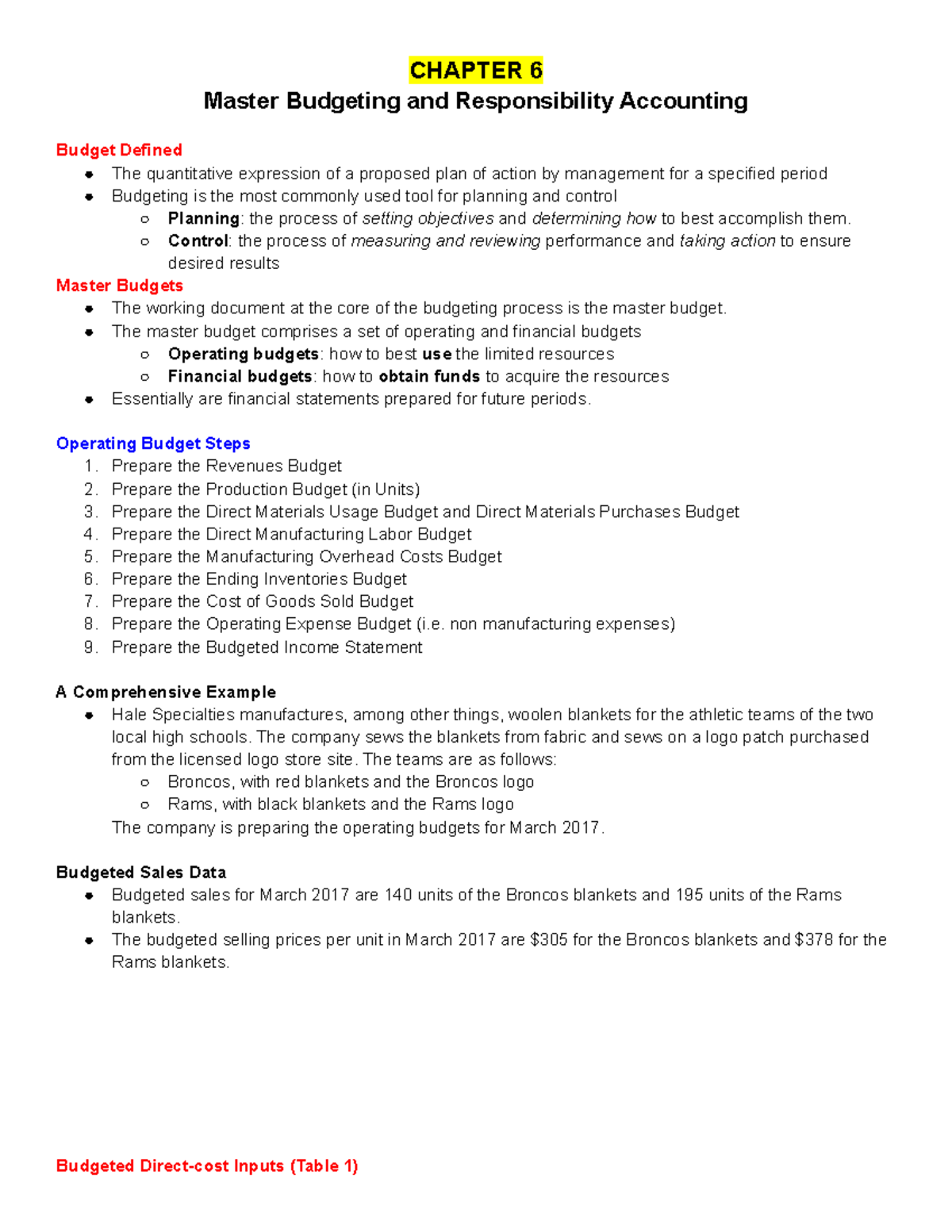 ACCT 302 - Chap 6 Master Budgeting and Responsibility Accounting ...