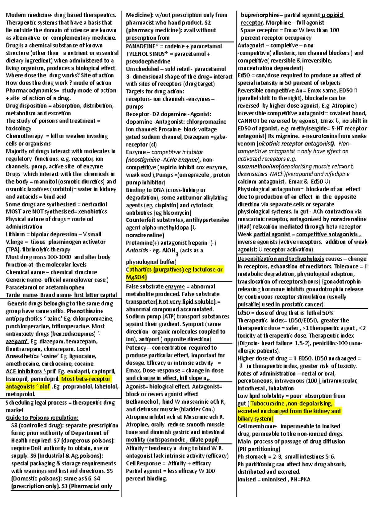Cheat sheet pharma - Modern medicine- drug based therapeutics ...