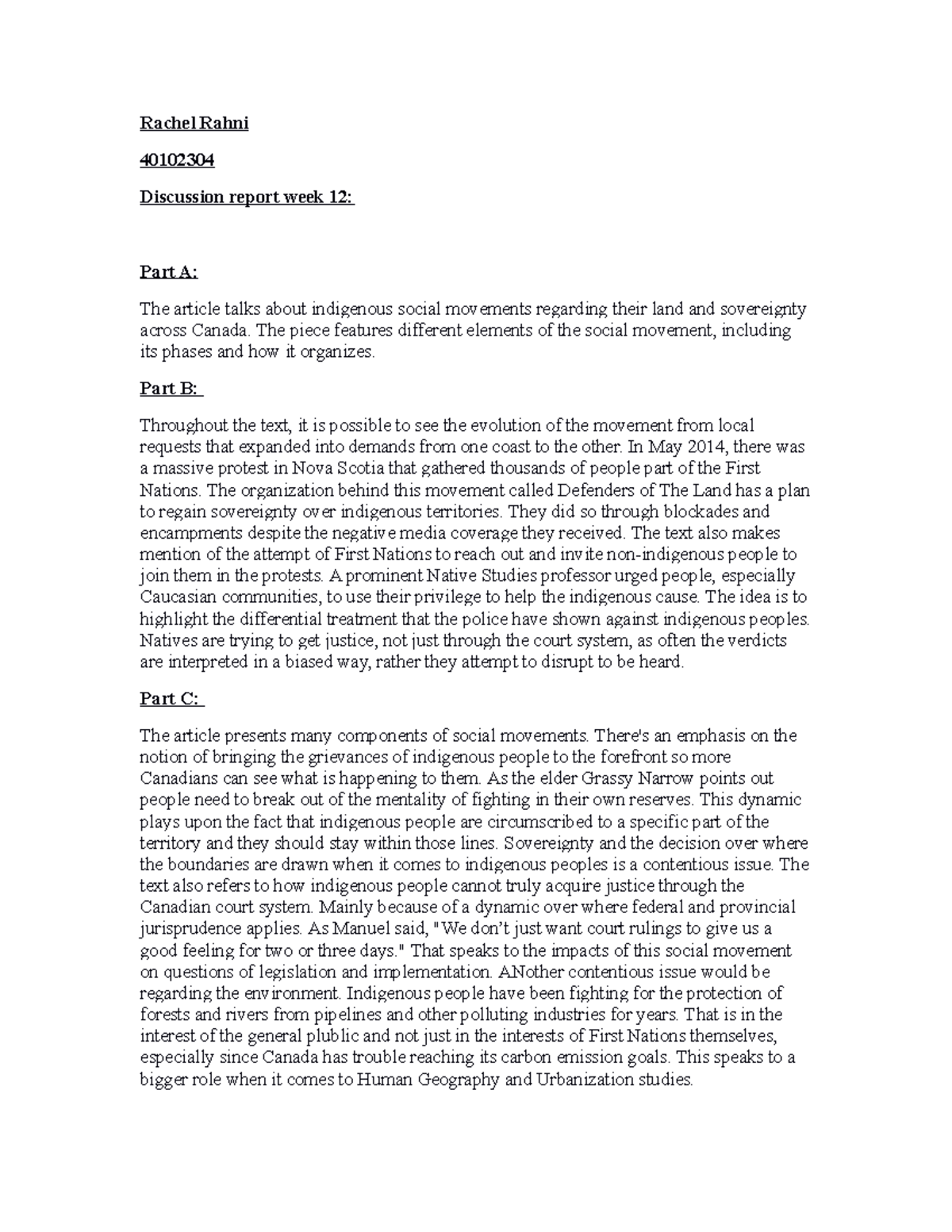 report class 12 - POLI 203 - Concordia - Studocu