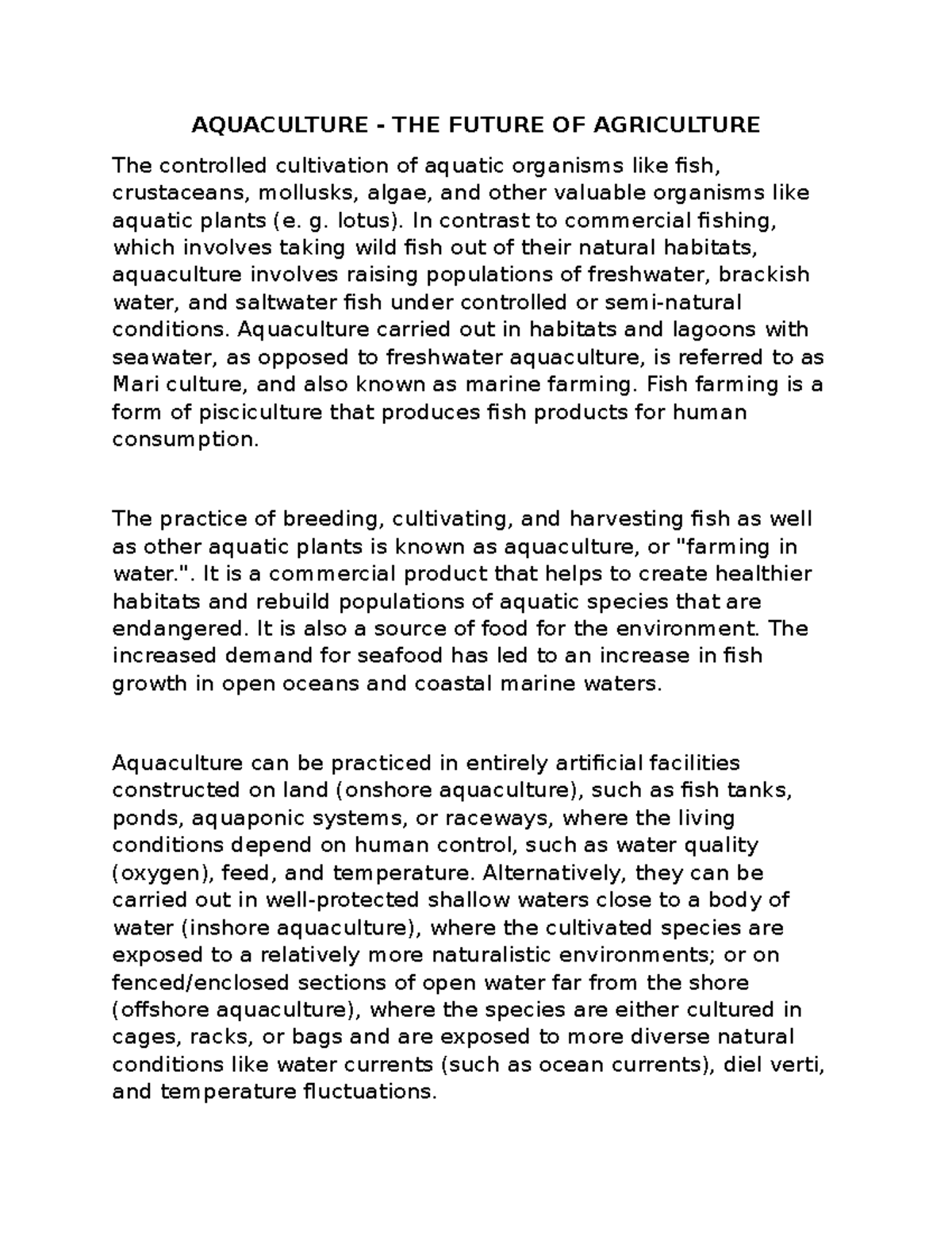 Aquaculture - agriculture - AQUACULTURE - THE FUTURE OF AGRICULTURE The ...