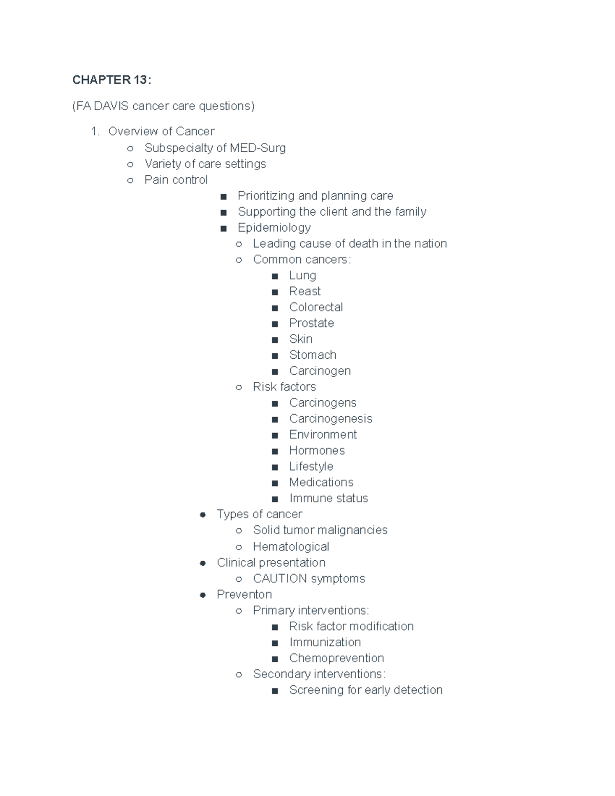 355 Ch 13 + lab - Module 1 and lab - CHAPTER 13: (FA DAVIS cancer care ...