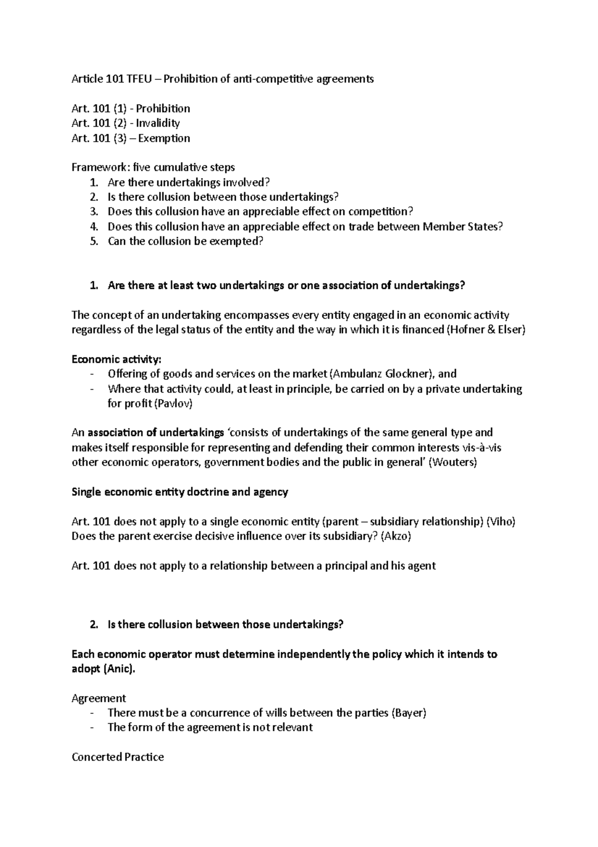 Article 101 TFEU - 101 - Article 101 TFEU – Prohibition of anti-competitive agreements Art. 101 ...