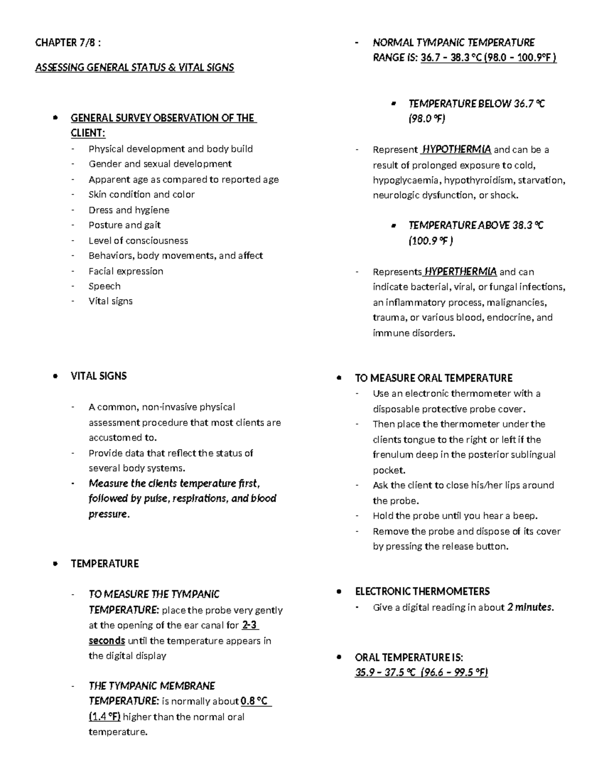 RLE101 Chapter 7AND8 - CHAPTER 7/8 : ASSESSING GENERAL STATUS & VITAL ...