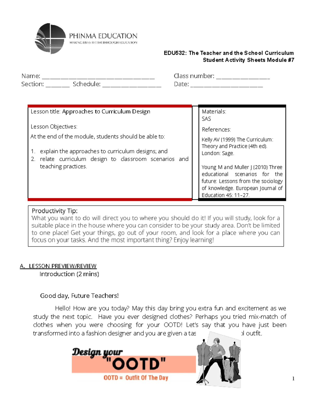 SAS#7 - EDU 532 - EDU 532 - Student Activity Sheets Module Name: - Studocu