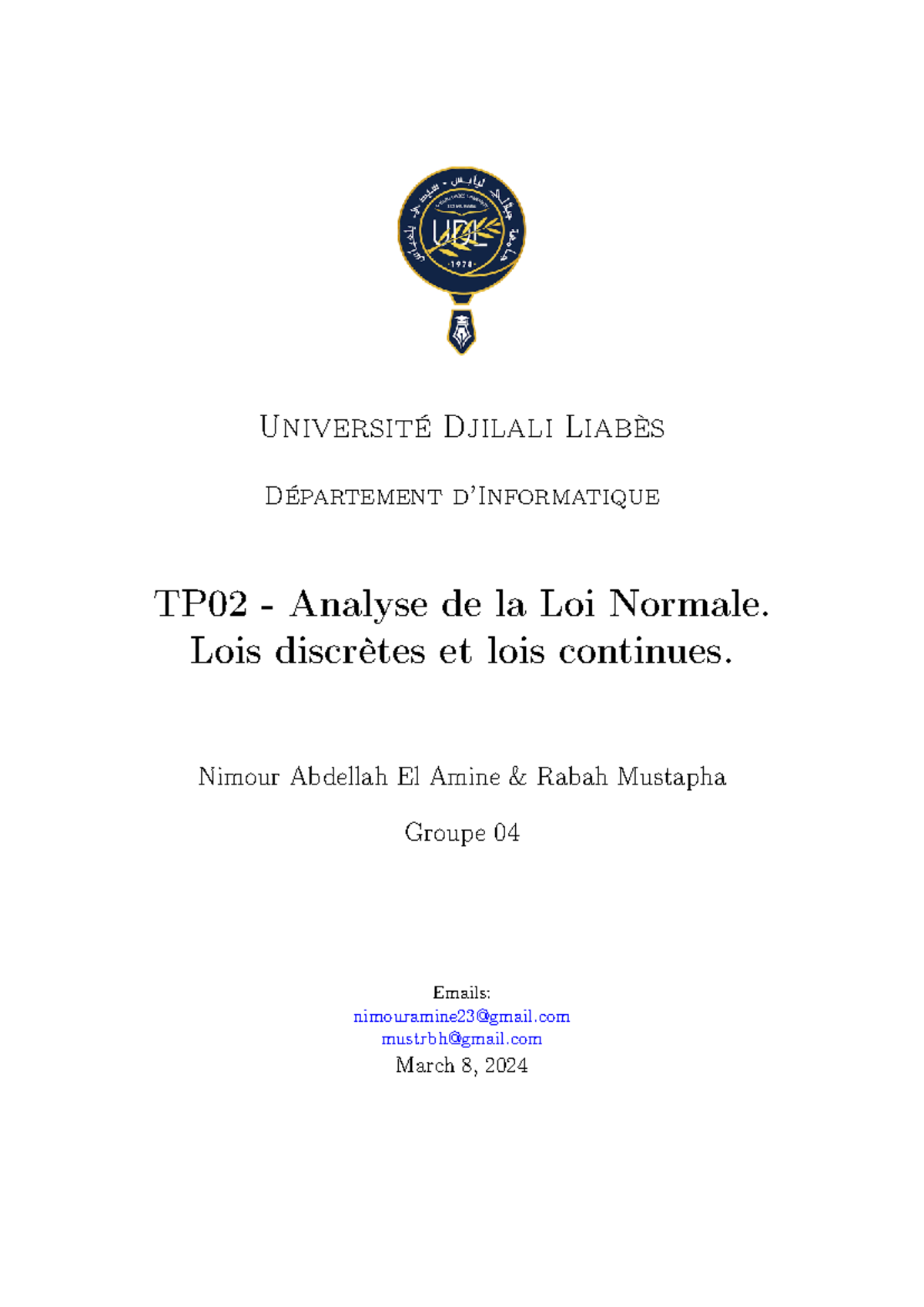 Tp2 aide By Nimour & Rabah - Université Djilali Liabès Département d’Informatique TP02 - Analyse ...