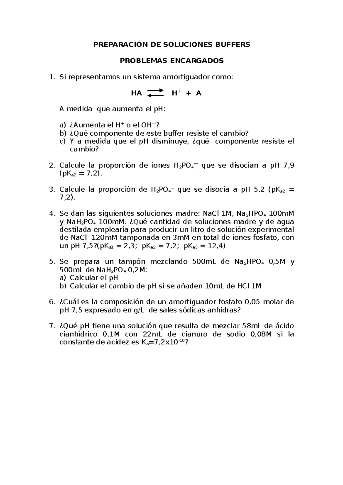 Preparaciòn DE Soluciones Buffers - PREPARACIÓN DE SOLUCIONES BUFFERS PROBLEMAS ENCARGADOS Si ...