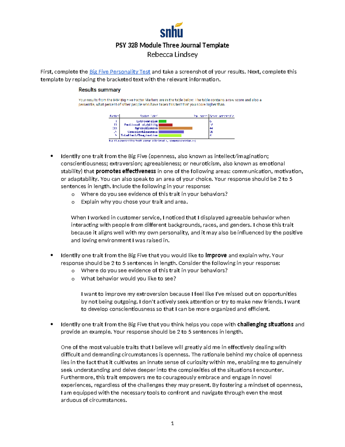 PSY 328 Module Three Journal - Next, complete this template by replacing the bracketed text with ...
