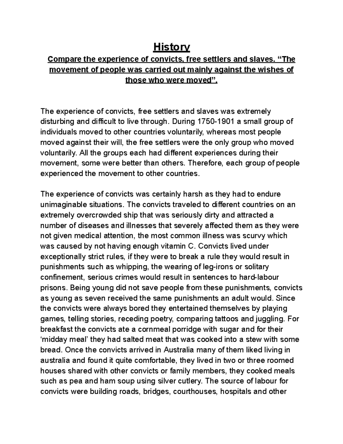 history transcript assessment - History Compare the experience of ...