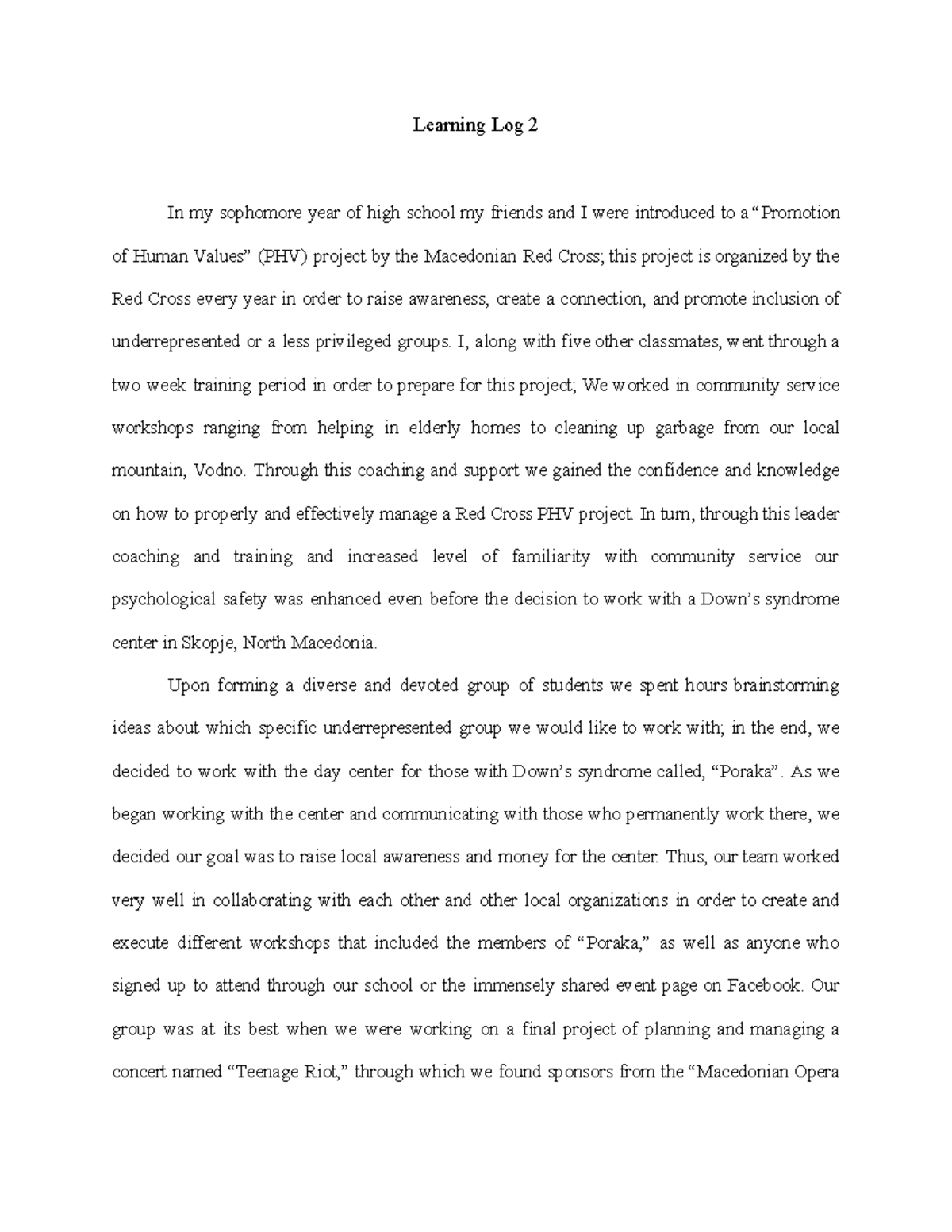 Learning Log 2 -2 - personal - Learning Log 2 In my sophomore year of ...
