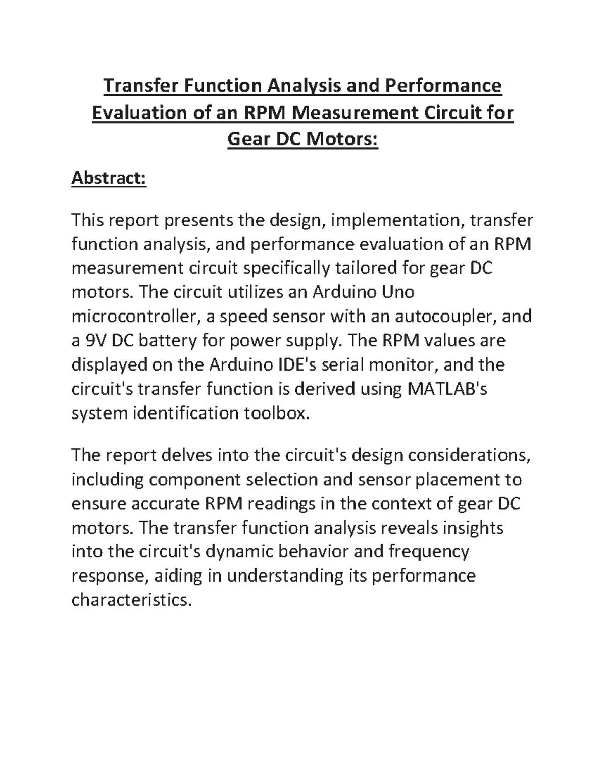 Transfer Function Analysis and Performance Evaluation of an RPM ...
