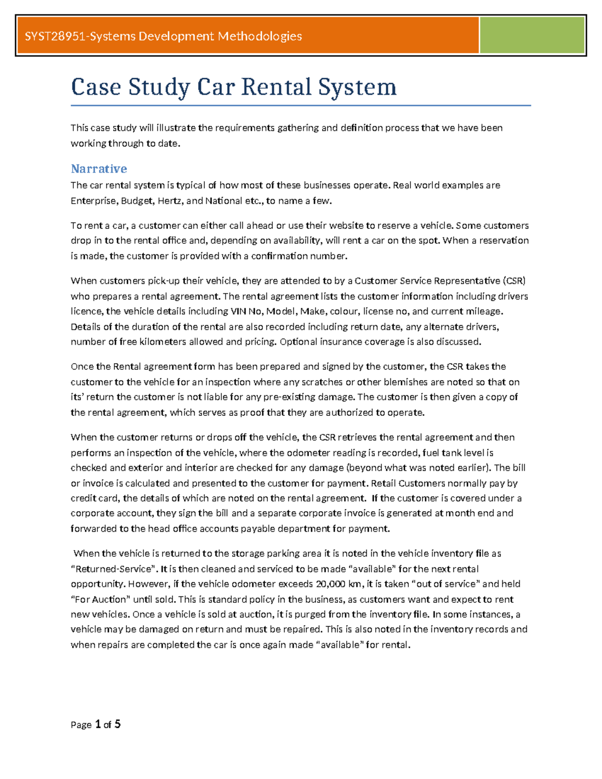 Case Study Car Rental System Fall2020 no Class Diagram (2) - Case Study ...