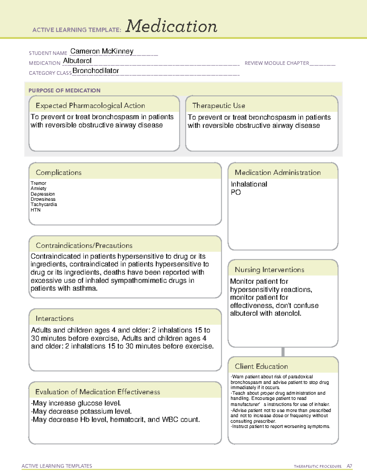 ATI Albuterol - My files - ACTIVE LEARNING TEMPLATES TherapeuTic ...