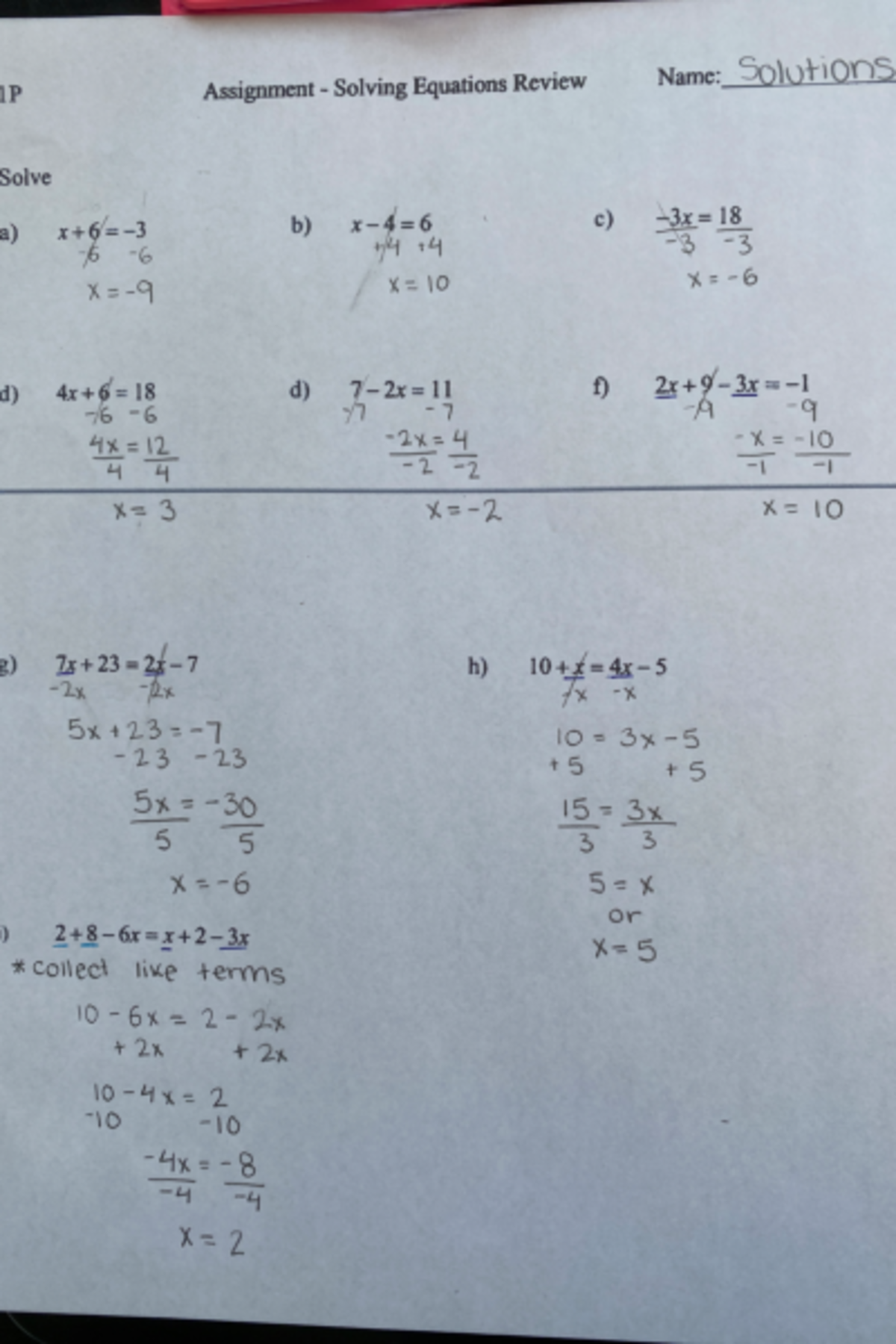 Photo - Notes - Biology 2B03 - 1P Assignment Solving Equations Review ...