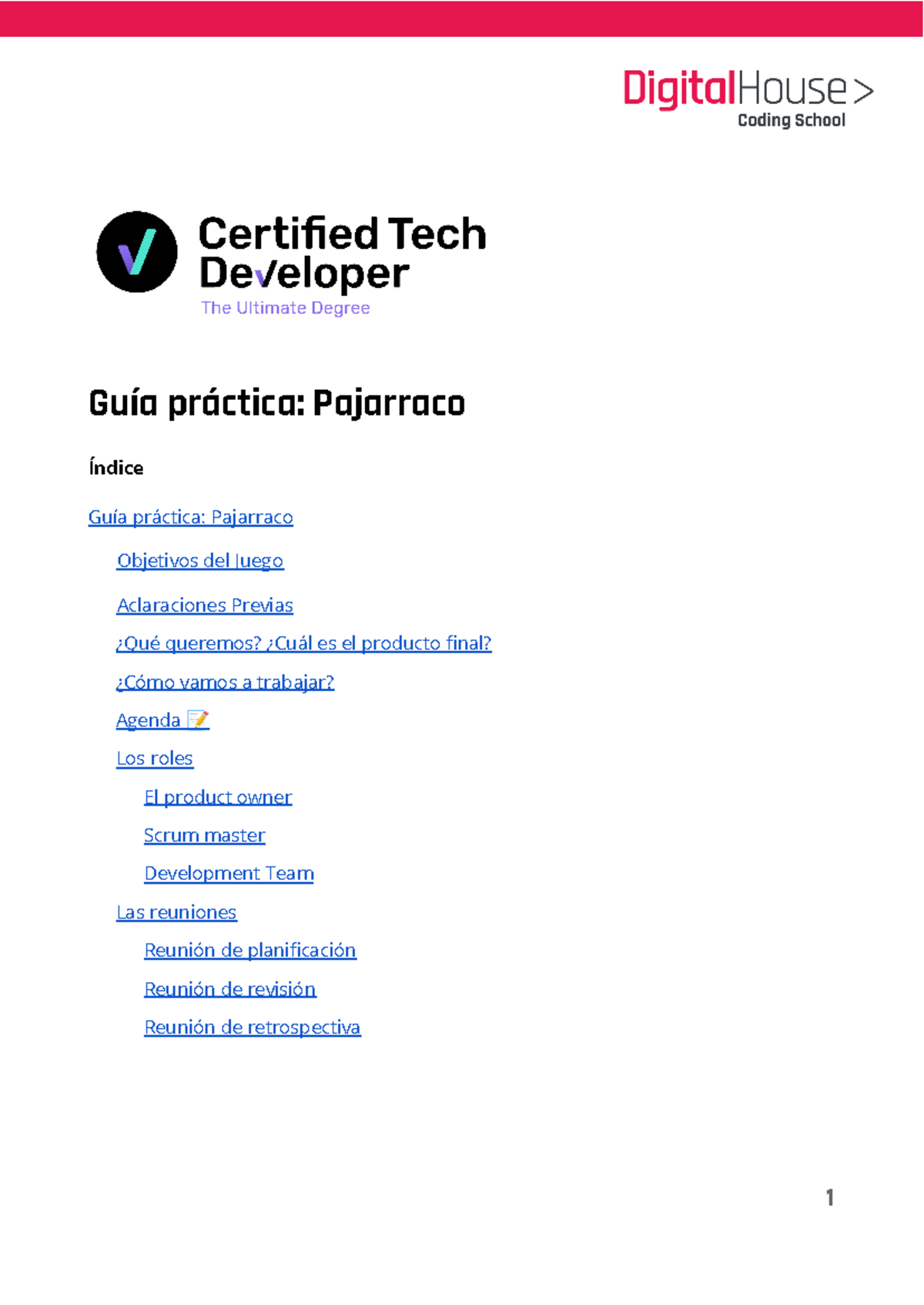 Practica scrum - Guia - N/A - Guía práctica: Pajarraco Índice Guía práctica: Pajarraco Objetivos ...