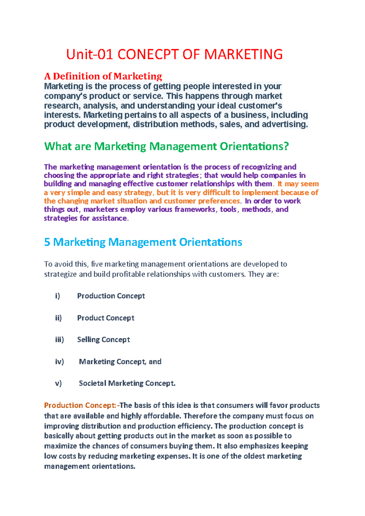 Unit-1 MM - It contains notes related to marketing and it's ...
