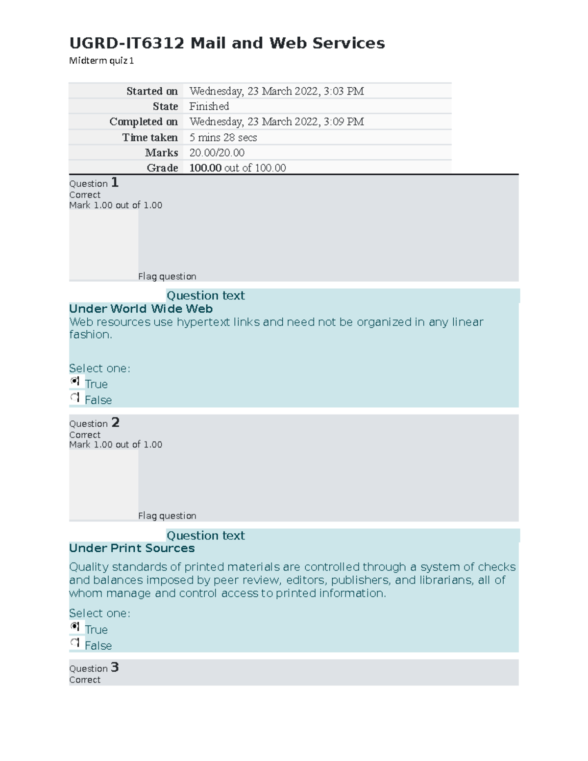 MAIL AND WEB midterm quiz 1IT6312-2012S - Midterm quiz 1 Started on ...