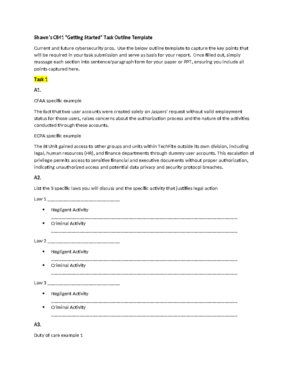 Shawn's C841 Task Outline Form (IHP4) - Shawn’s C841 “Getting Started ...