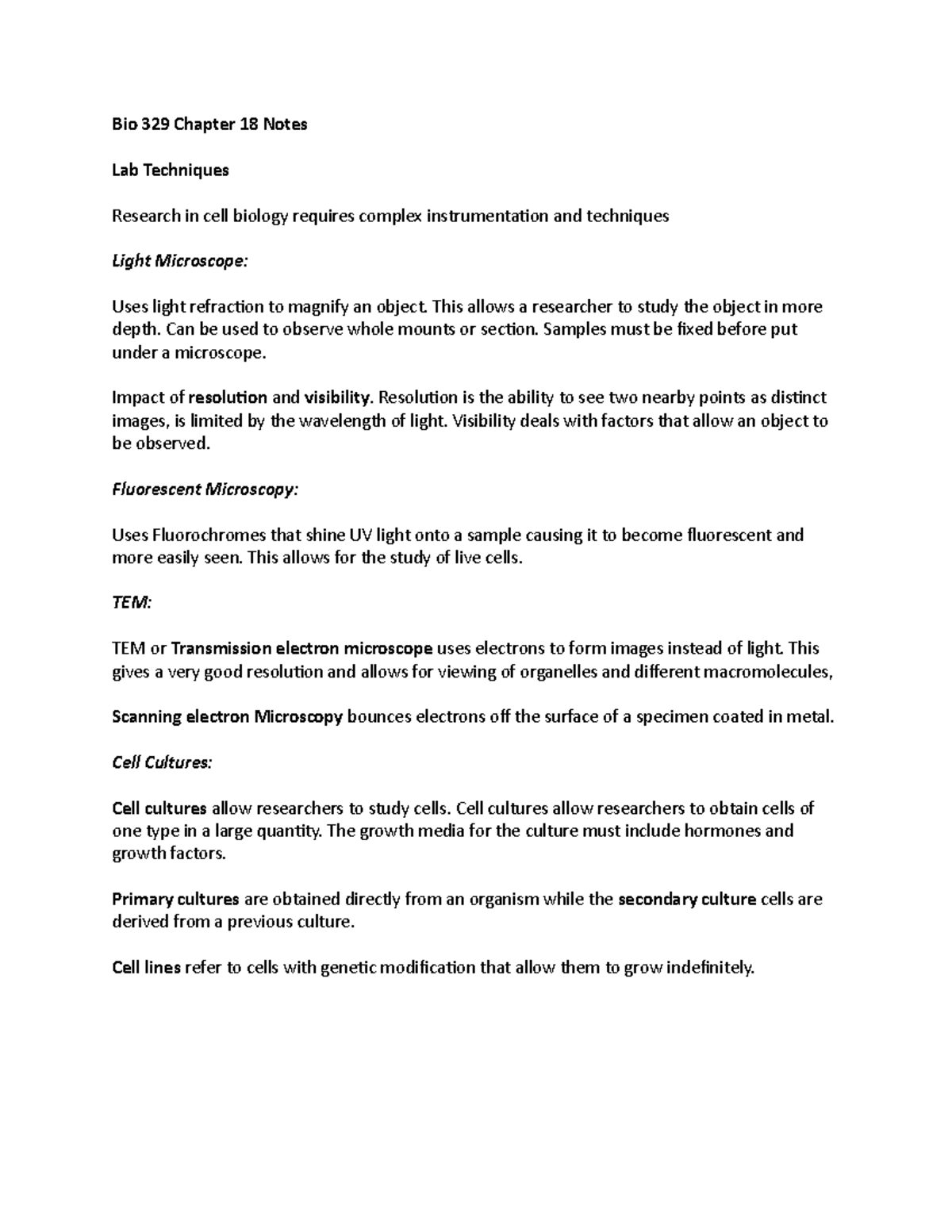Bio 329 Chapter 18 Notes - Bio 329 Chapter 18 Notes Lab Techniques ...