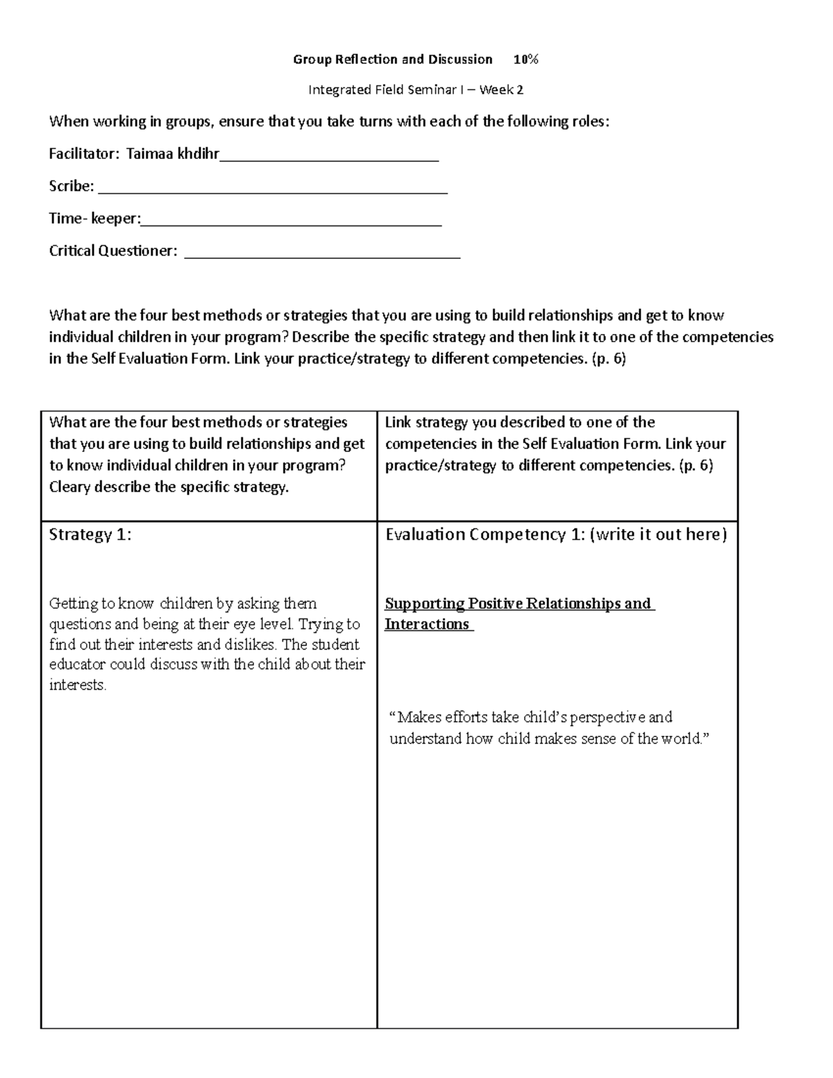 Group Reflection -Discussion #1 (Wk 2) - Group Reflection and ...