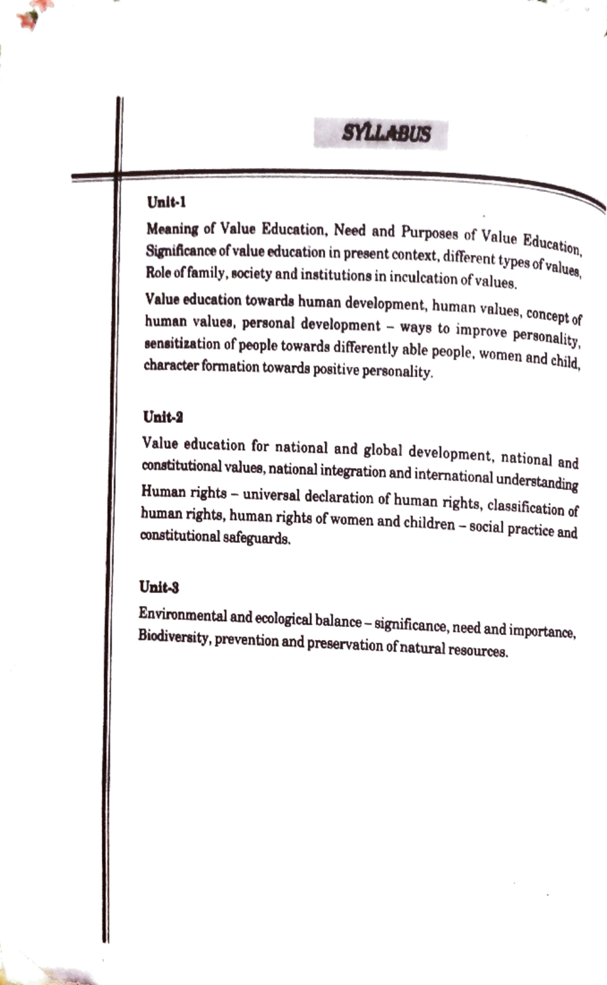 Value education unit 1 - SYLLABUSs Unit tion, Meaning of Value ...