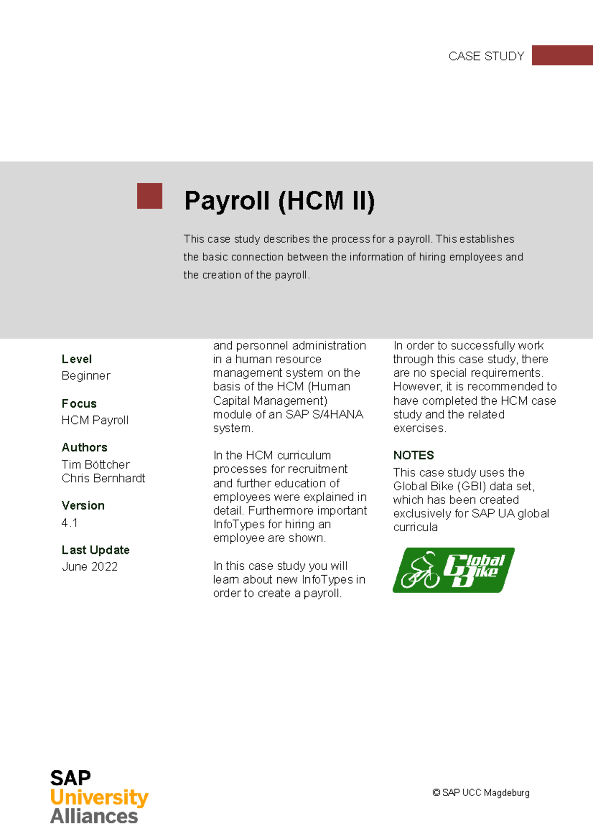 Intro S4HANA Using Global Bike Case Study HCM II en v4 - Product S ...