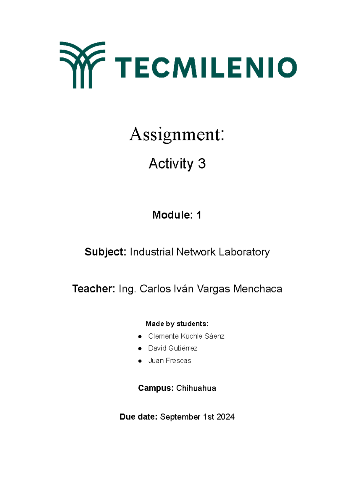 Laboratory Work 3 Redes industriales - Assignment: Activity 3 Module: 1 ...