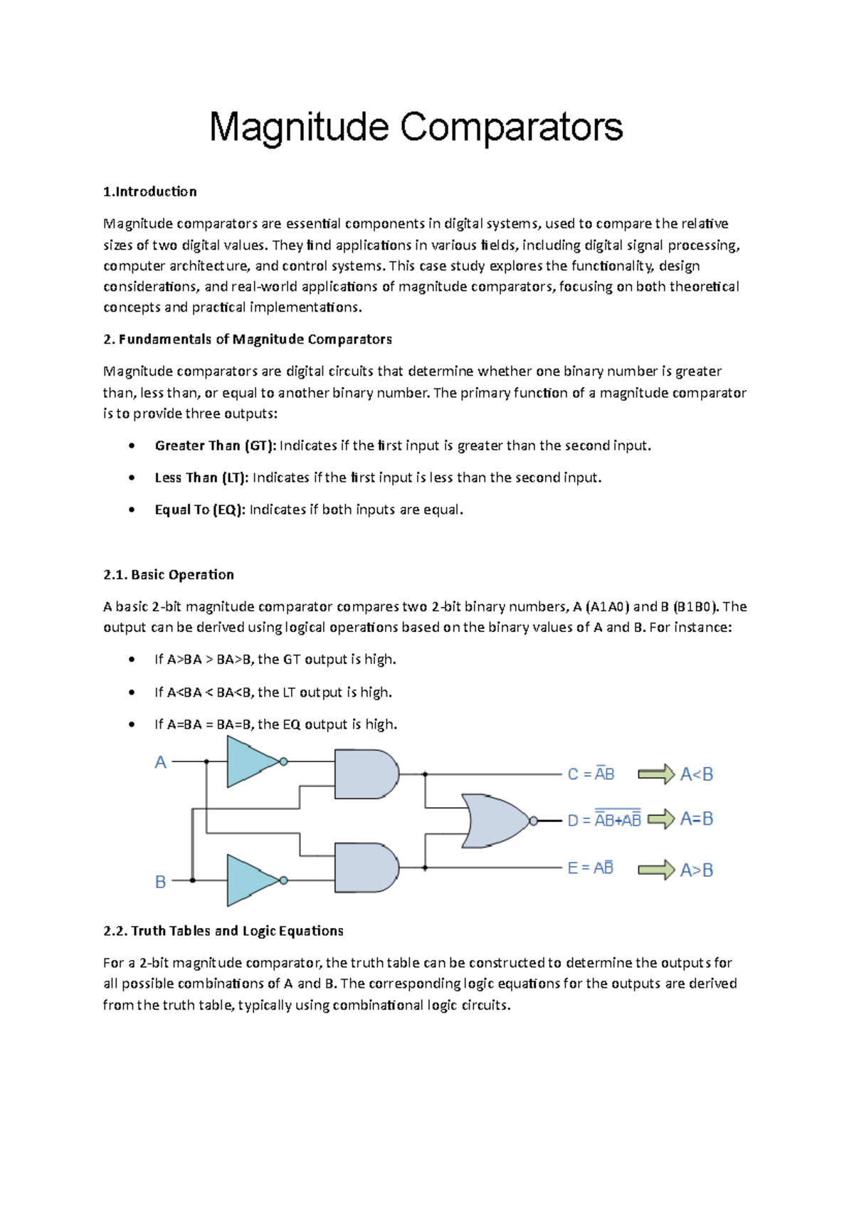 Magnitude counter - Magnitude Comparators 1 Magnitude comparators are ...