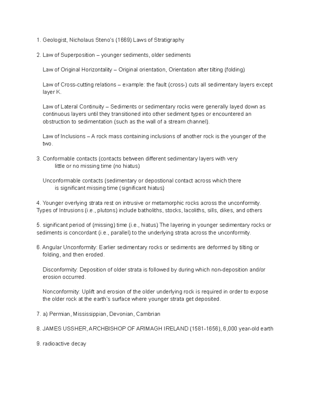 Tran review questions 5 - Geologist, Nicholaus Steno’s (1669) Laws of ...