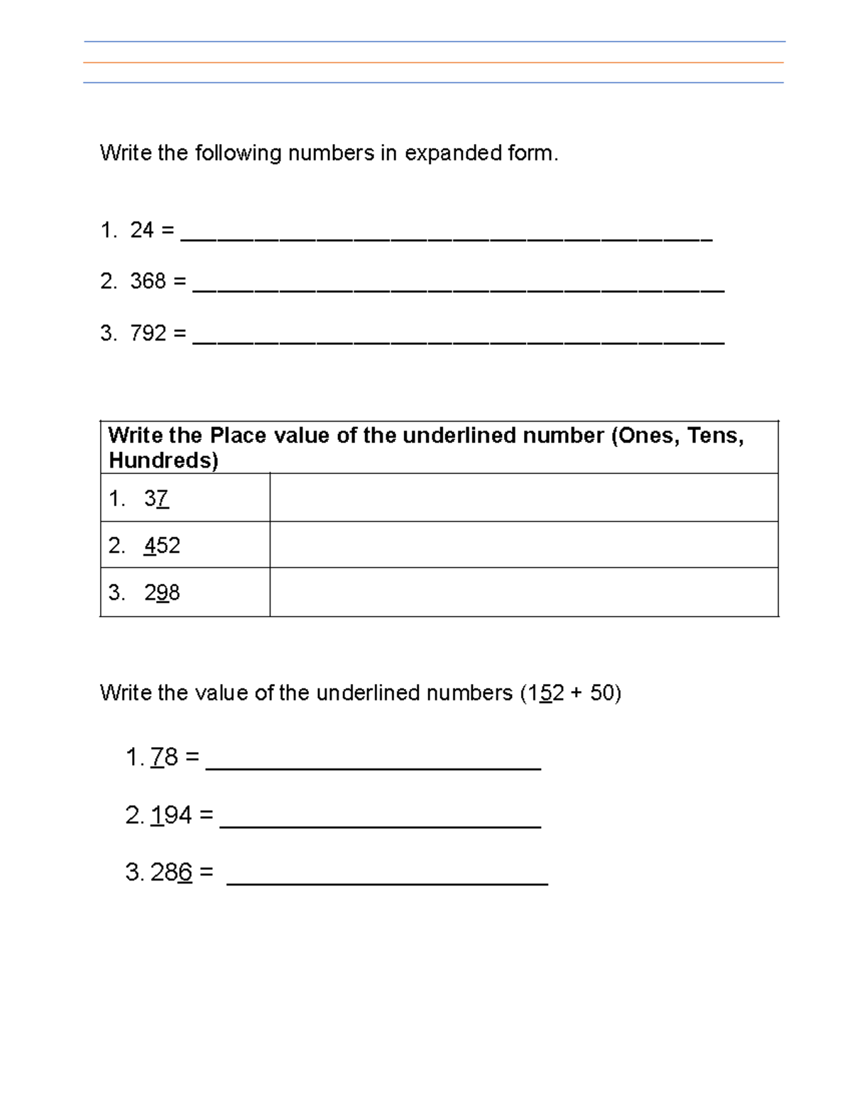 Math - Write the following numbers in expanded form. 1. 24 = - Studocu