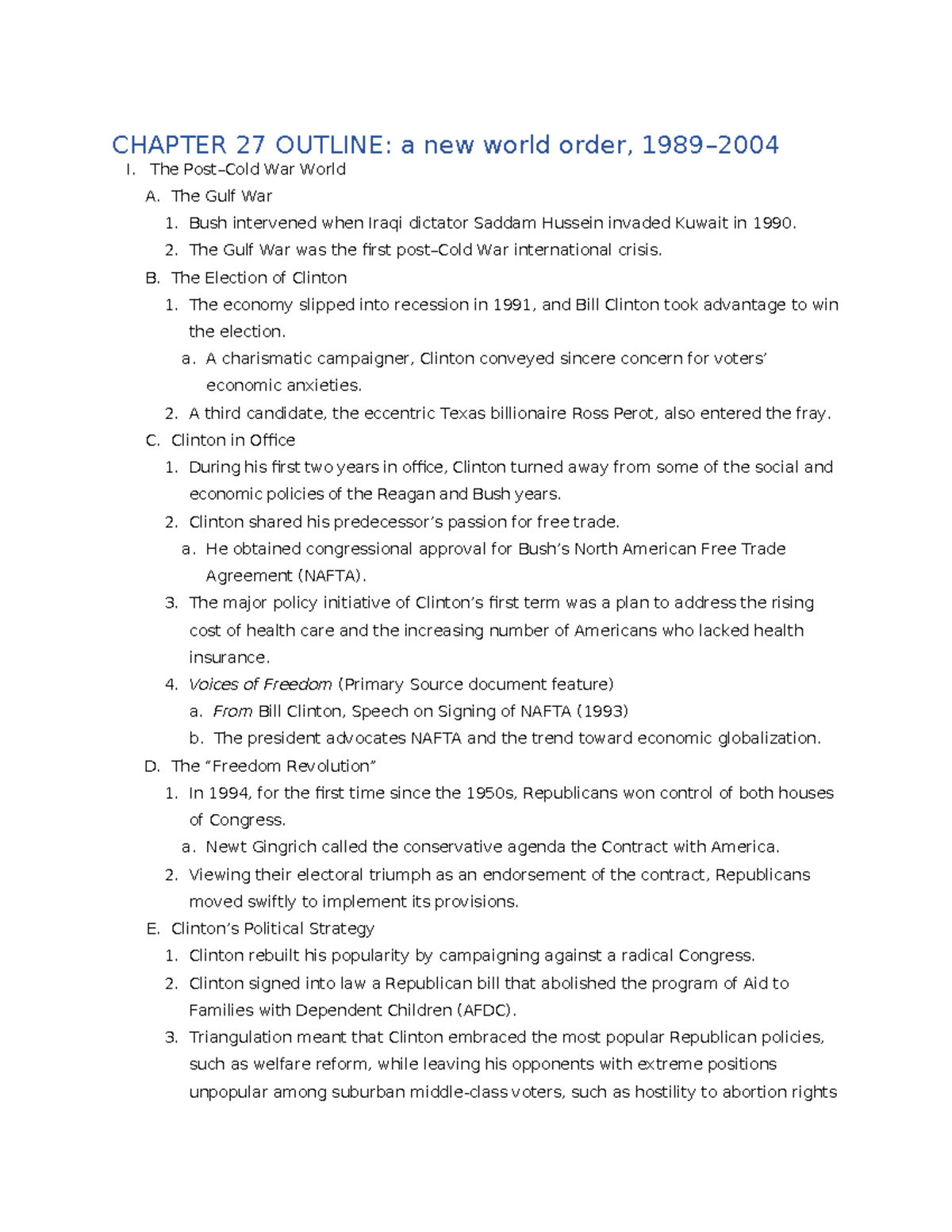 GML7 Chapter 27 Outline - CHAPTER 27 OUTLINE: a new world order, 1989 ...