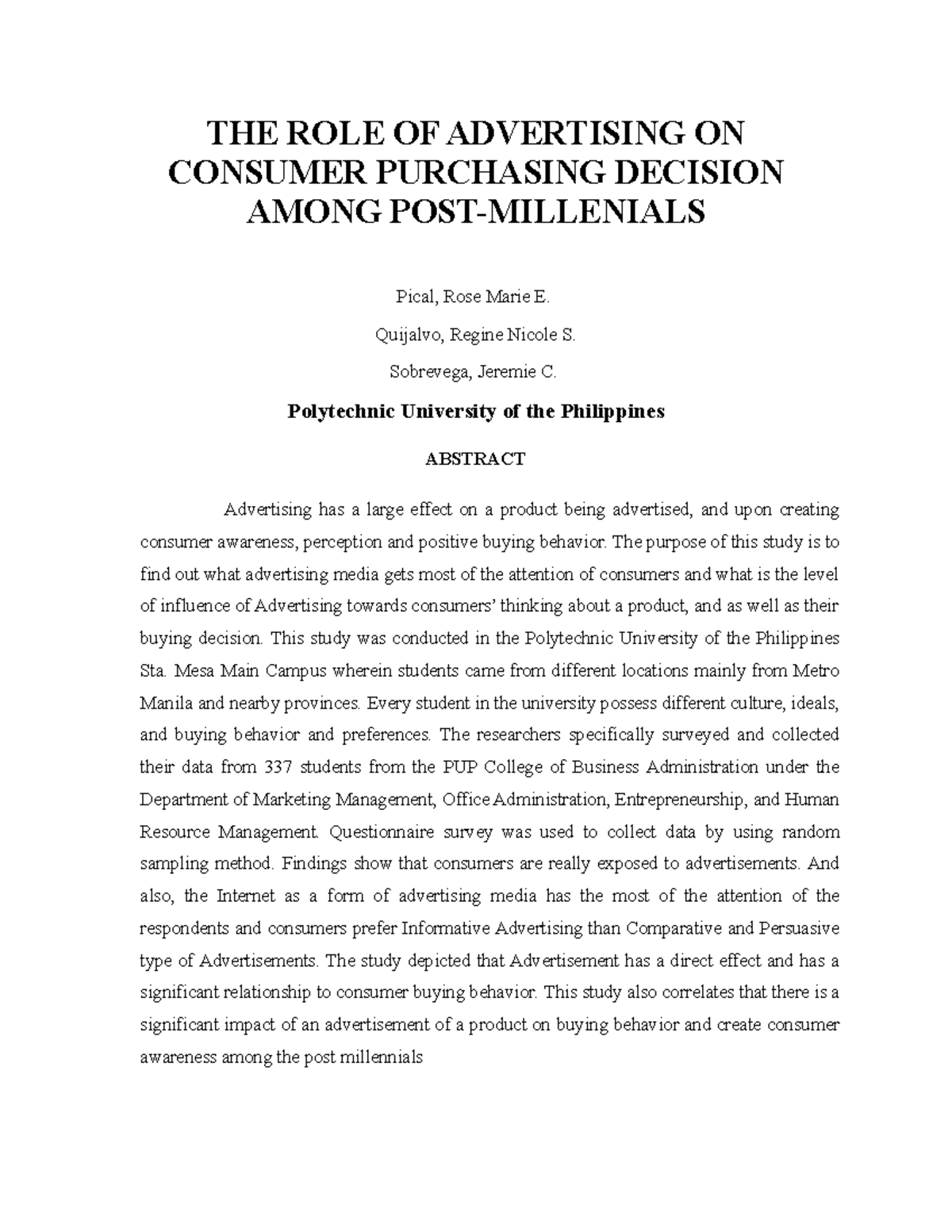 THE ROLE OF Advertising ON Consumer PURC - THE ROLE OF ADVERTISING ON ...