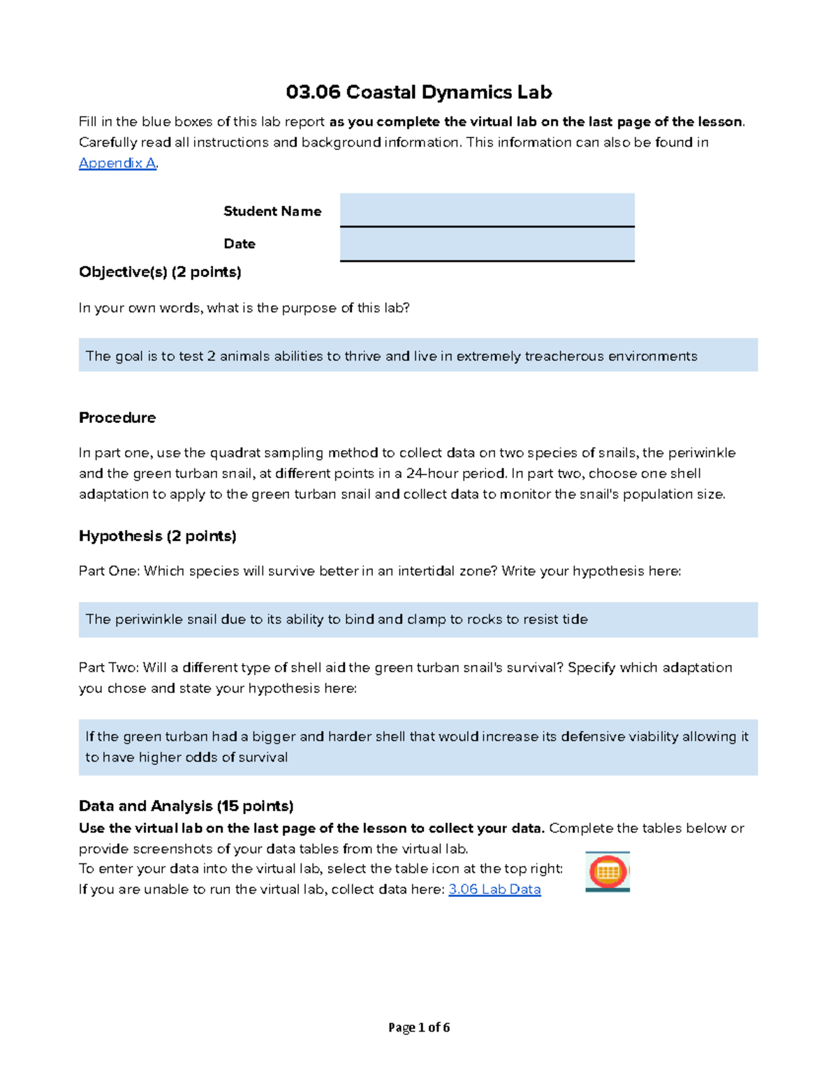 Copy of 3.06 Lab Report Template Rev 2022 - 03 Coastal Dynamics Lab ...